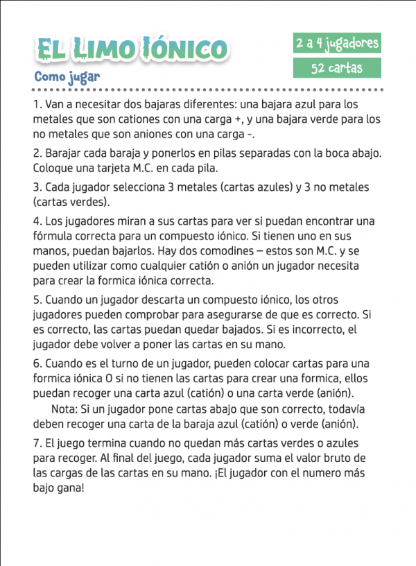 Ionic Ooze Card Game Instructions – Hewitt Learning